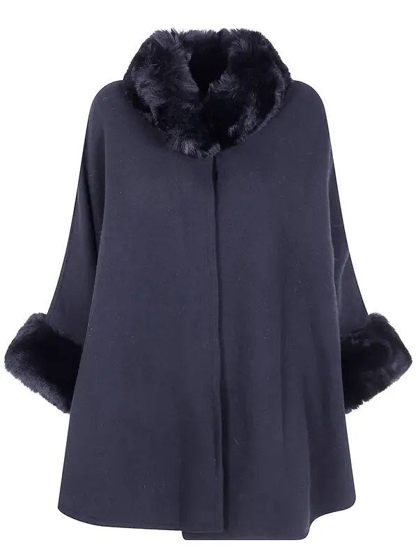 TWINSET Fur Trimmed Poncho Coat - Black