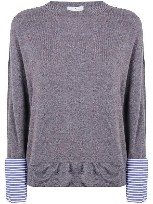 WHYCI Sweater Striped Cuff "round Neck