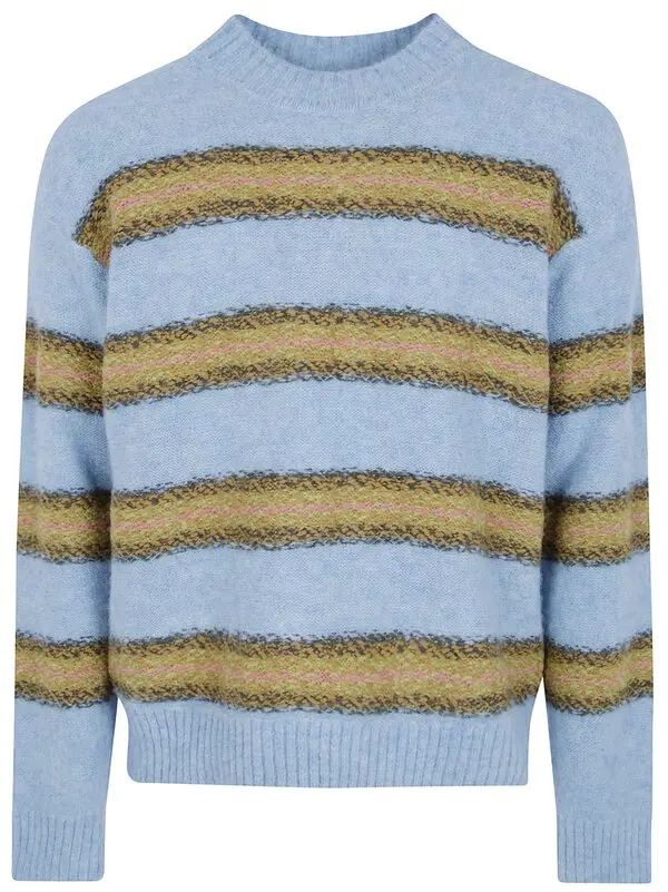 Dries Van Noten Alpaca Blend Striped Pullover Sweater - Blue