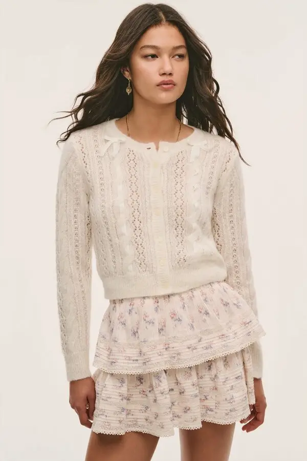LoveShackFancy Dione Alpaca-blend Ribbon Cardigan - Snow Cloud