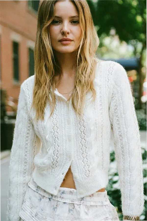 LoveShackFancy Dione Alpaca-blend Ribbon Cardigan - Snow Cloud