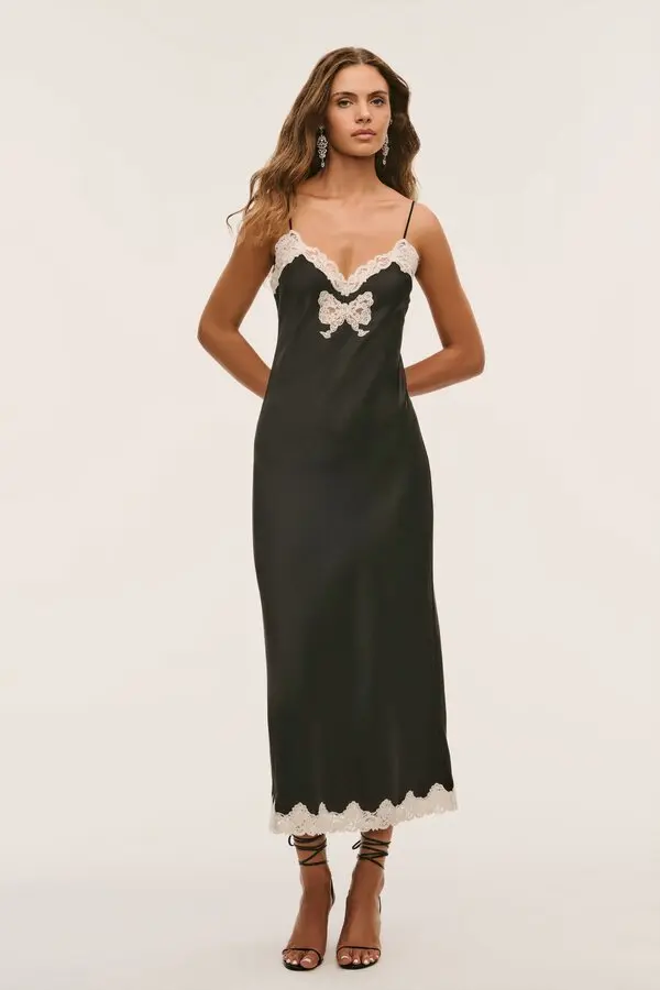 LoveShackFancy Lomira Lace Bow Maxi Dress - Black