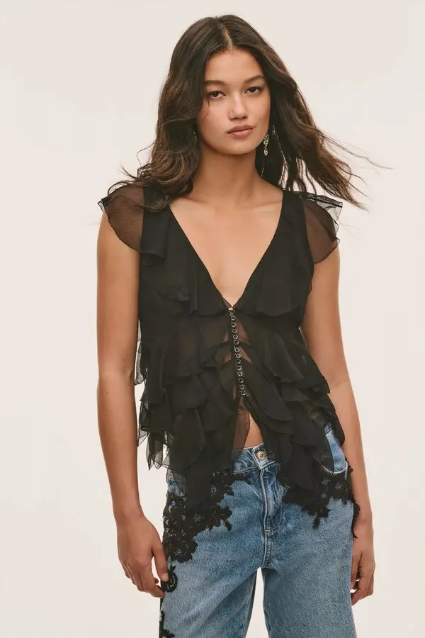 LoveShackFancy Elvareen Silk Ruffle Top