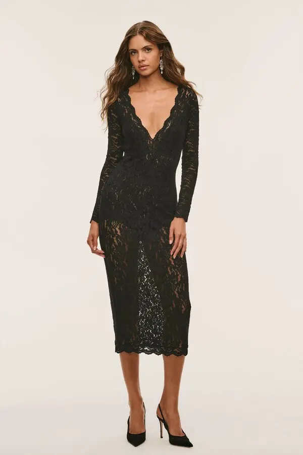 LoveShackFancy Niven Stretch Lace Midi Dress