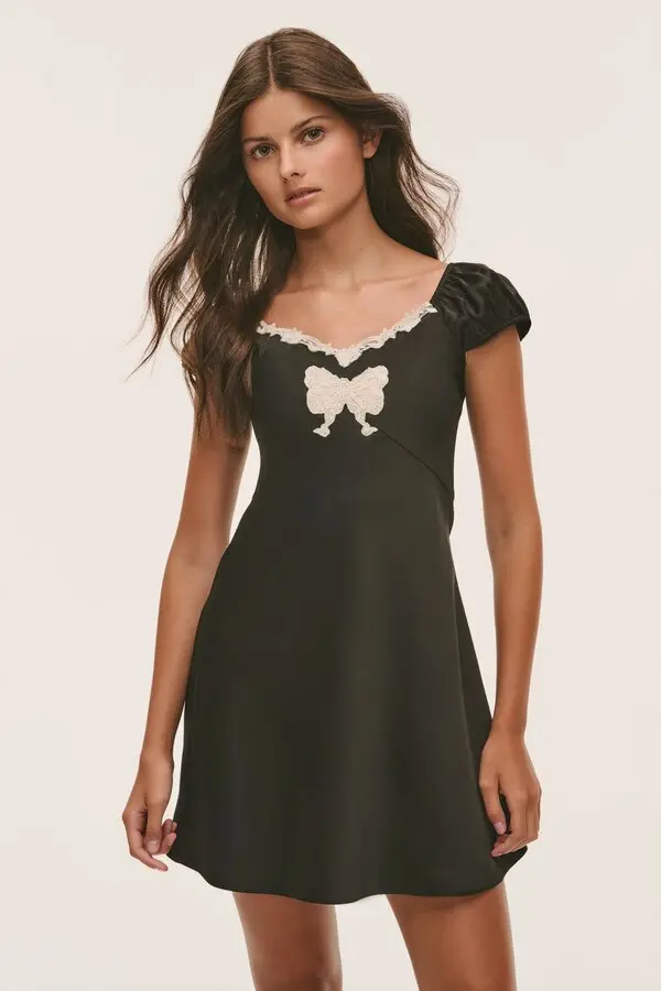 LoveShackFancy Tween Karola Lace Bow Mini Dress