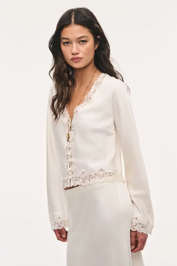 LoveShackFancy Fioretta Lace-trimmed Crepe Top - Pink