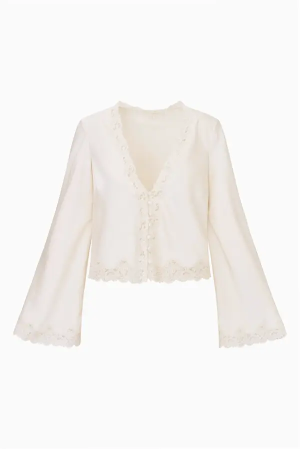 LoveShackFancy Fioretta Lace-trimmed Crepe Top - Pink