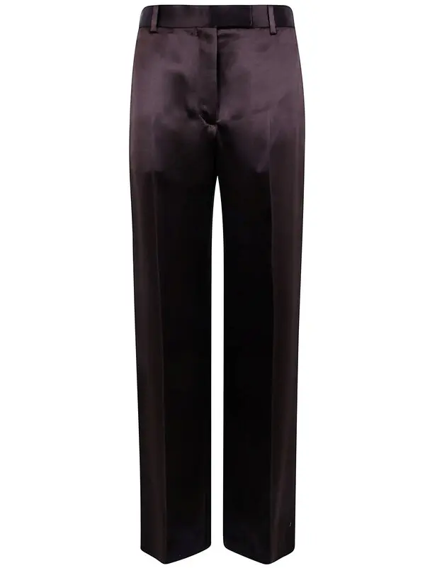TOM FORD Silk Wide Leg Tailored Trousers - Brown