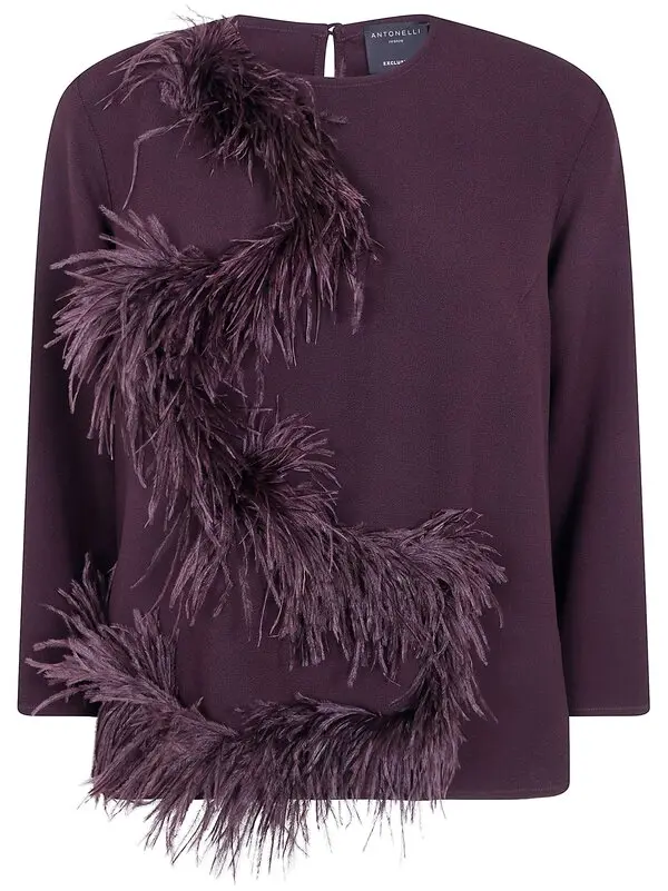 Antonelli Firenze Feathered Round Neck Top - Pink