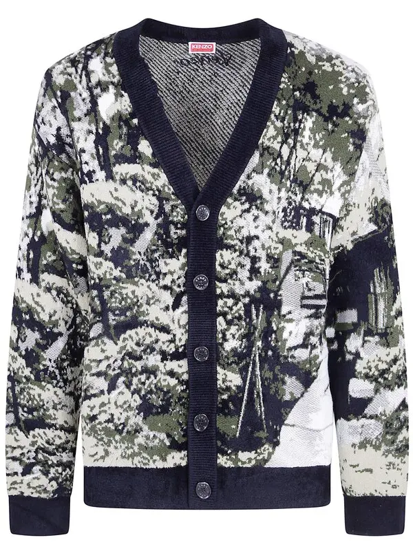Kenzo Japanese Garden Tree Pattern Knit Cardigan - Green