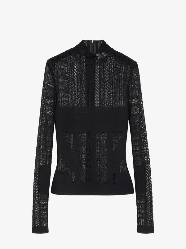 Alexander McQueen Viscose Knit Lace Top - Black