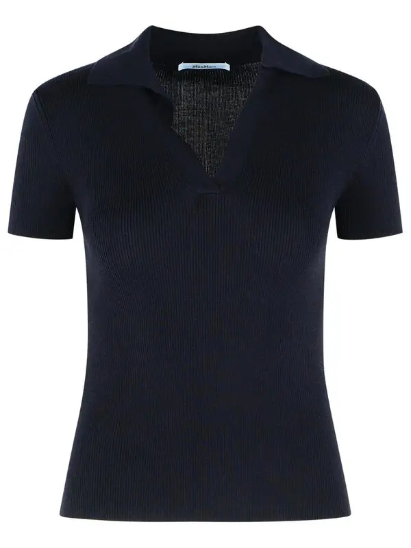 Max Mara Albero' Dark Virgin Wool Polo Shirt - Blue