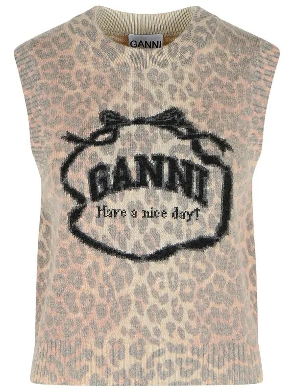 GANNI Leopard' Wool Blend Vest - Brown