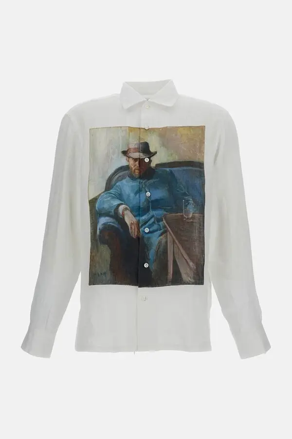 Junya Watanabe Linen Shirt With Printed Front - Multicolor