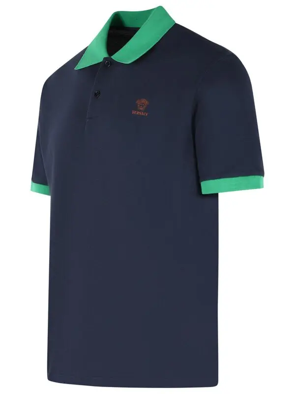 Versace Dark Navy Cotton Polo Shirt - Blue