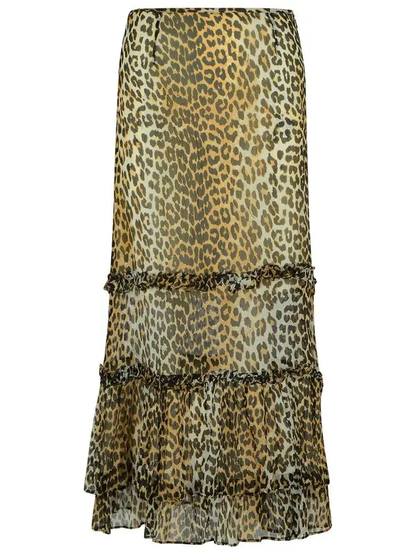 GANNI Long Skirt In Viscose 'chiffon' With Leopard Print - Multicolor