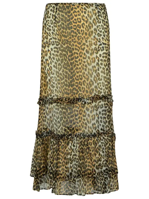 GANNI Long Skirt In Viscose 'chiffon' With Leopard Print - Multicolor