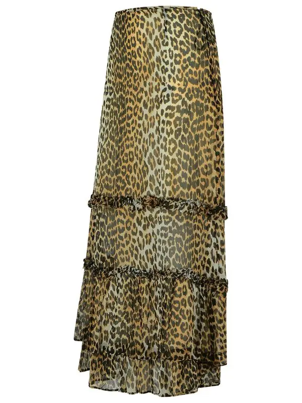 GANNI Long Skirt In Viscose 'chiffon' With Leopard Print - Multicolor