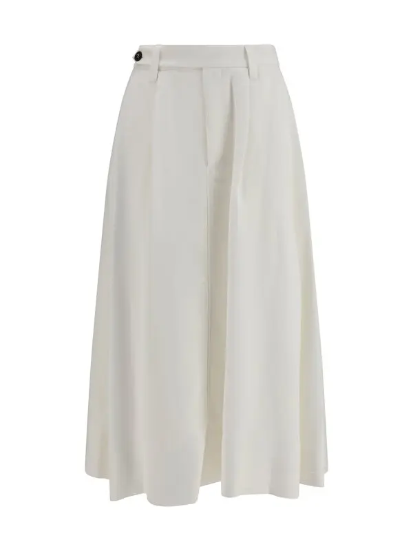 Brunello Cucinelli Fluid Twill Tailored Skirt With Monili - White