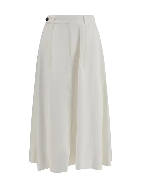 Brunello Cucinelli Fluid Twill Tailored Skirt With Monili - White