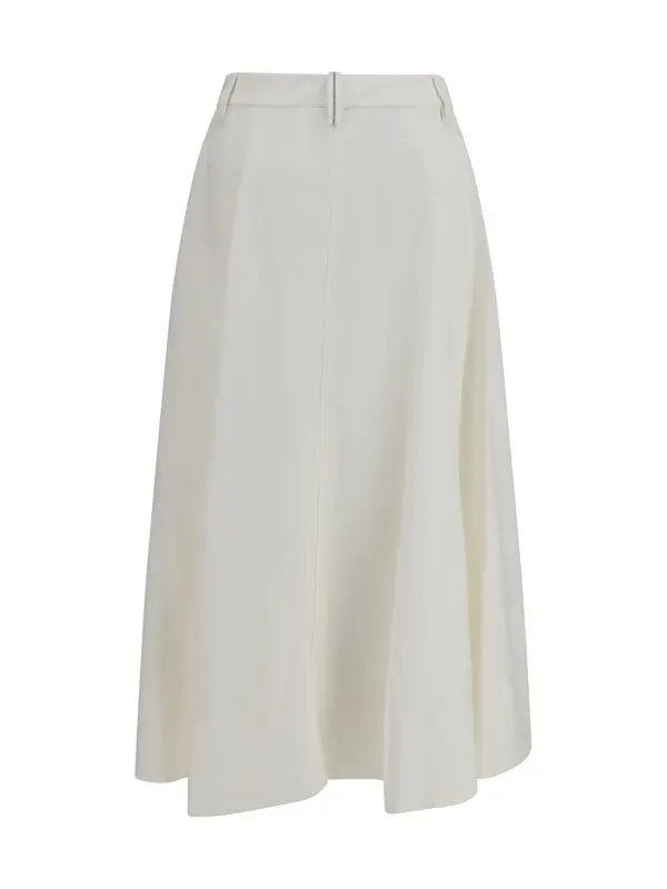 Brunello Cucinelli Fluid Twill Tailored Skirt With Monili - White