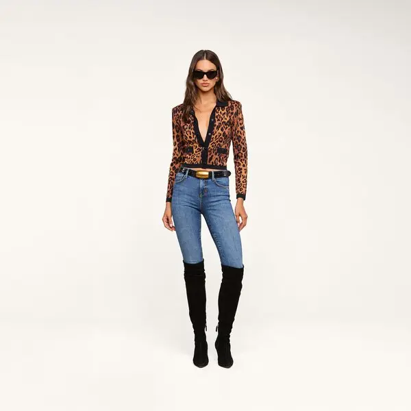 L'Agence Osiris Jacquard Cardigan - Tan Multi Javan Leopard