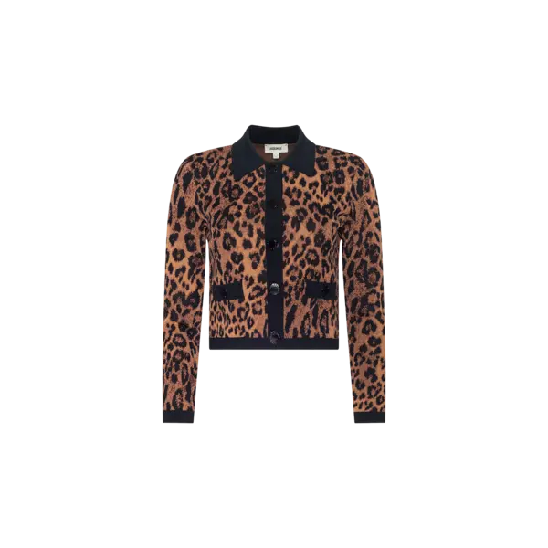 L'Agence Osiris Jacquard Cardigan - Tan Multi Javan Leopard