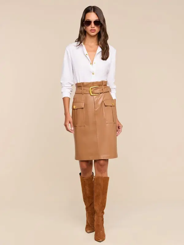 L'Agence Kaelis Vegan Leather Skirt - Soft Cognac