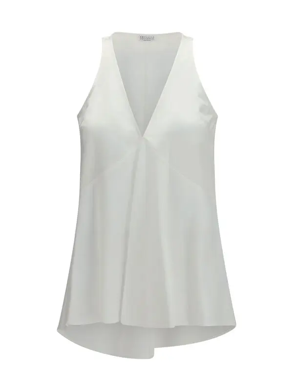 Brunello Cucinelli Cotton And Silk Satin Top - White