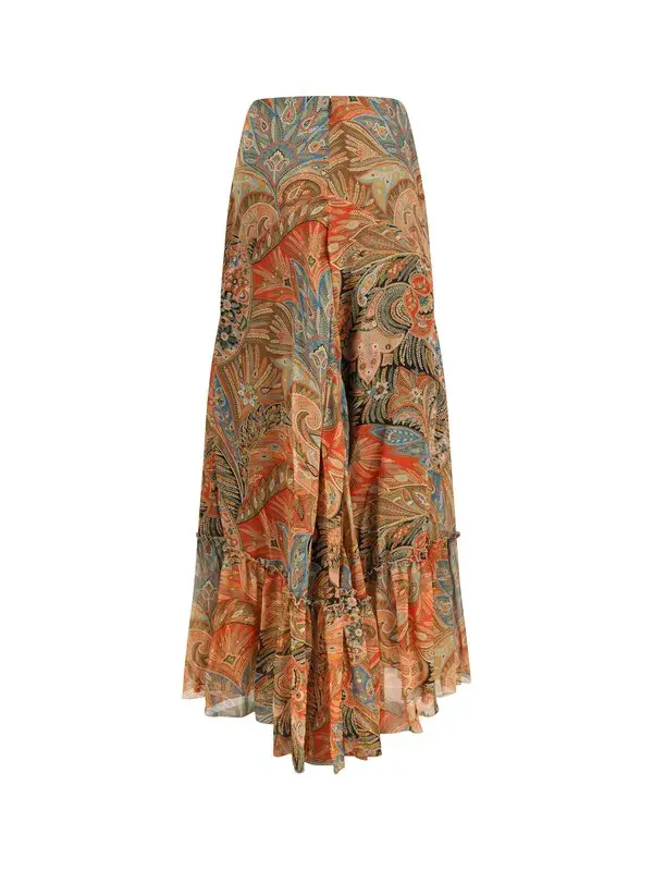 Etro Silk Long Skirt With Flounce And Paisley Motif - Multicolor