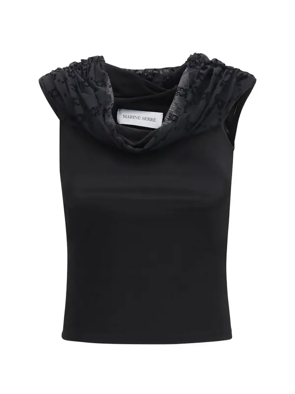MARINE SERRE Off Shoulder Draped Top - Black