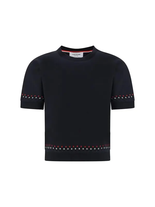 Thom Browne Snowflake Embroidered Short Sleeve T-shirt - Black