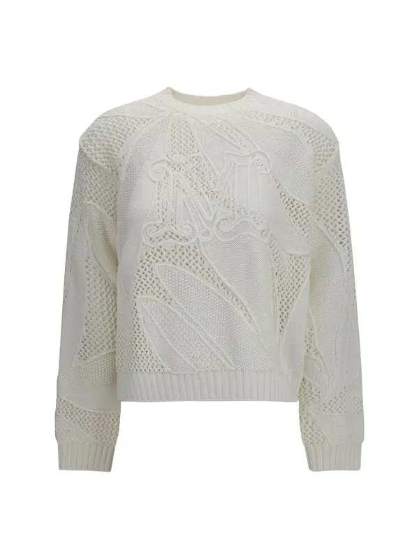 Max Mara Cotton Open-knit Crewneck Sweater - White