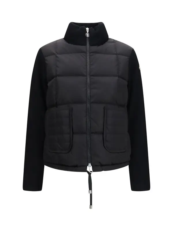 Moncler Quilted Wool Padded Cardigan With Zip - Black