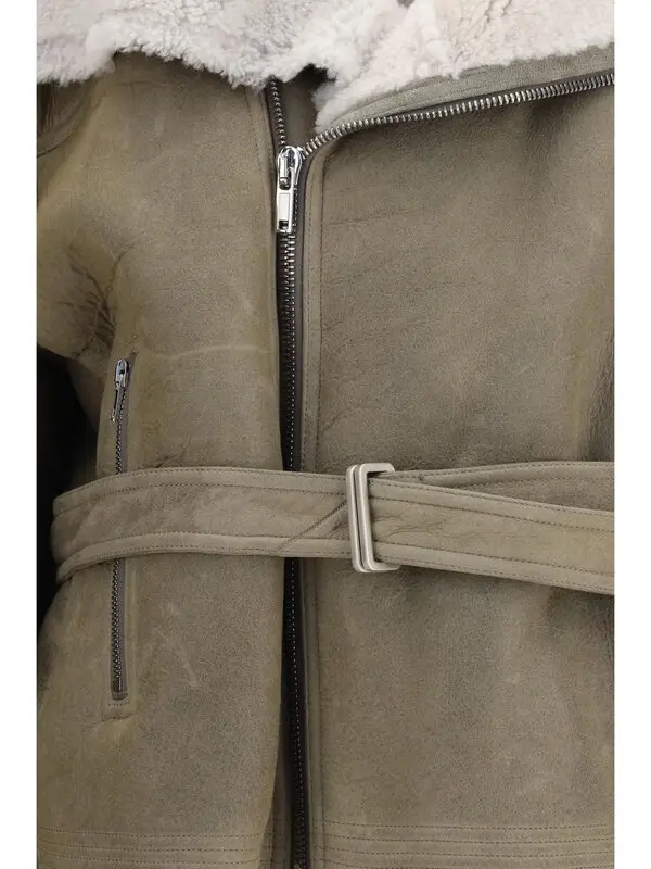 Rick Owens Cropped Suede And Shearling Flight Jacket - Green