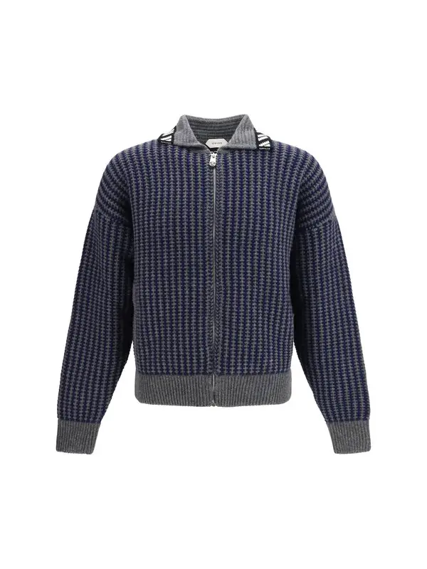 Versace Intarsia Wool Knit Zip Cardigan