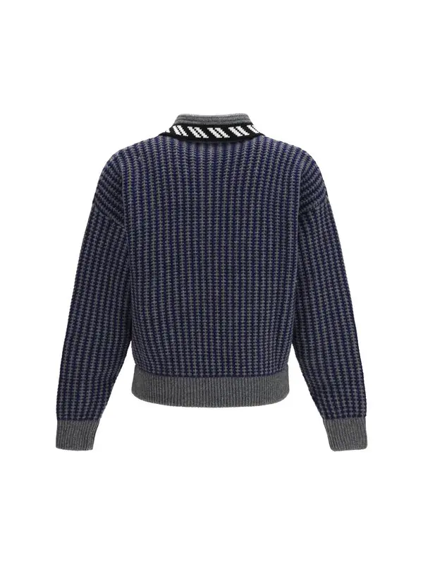 Versace Intarsia Wool Knit Zip Cardigan