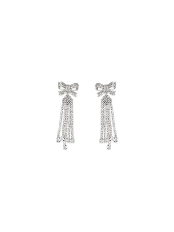 SELF-PORTRAIT Crystal Bow Drop Earrings - Silver