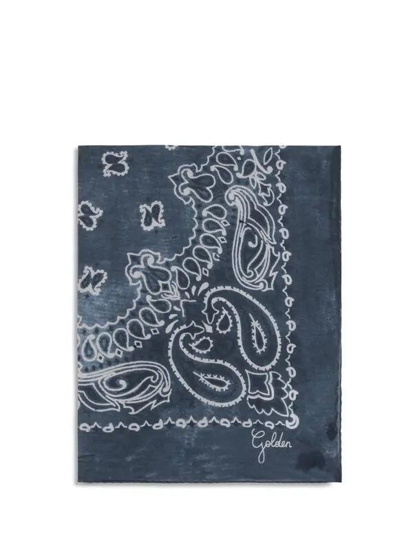 GOLDEN GOOSE Golden Paisley Printed Silk Scarf - Blue