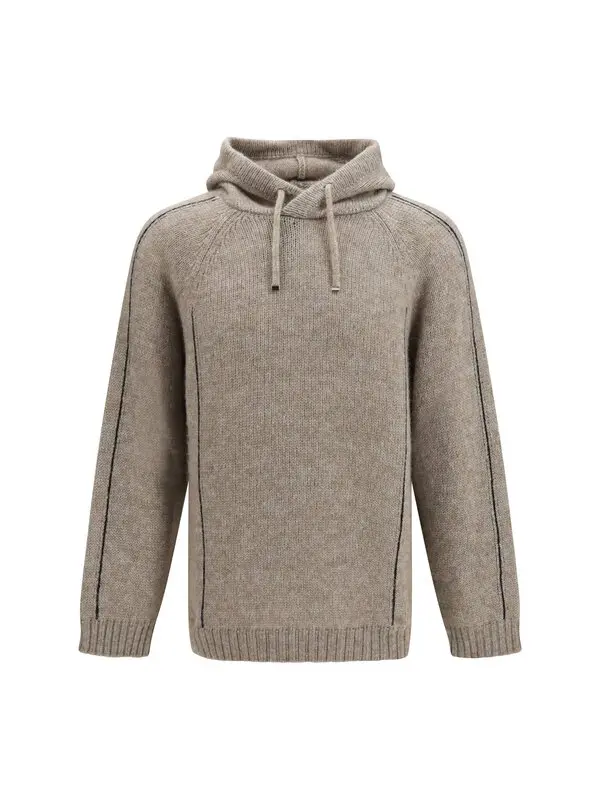 Giorgio Armani Alpaca-knit Hooded Sweatshirt With Contrasting Trims