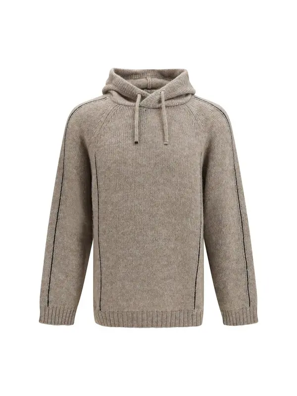 Giorgio Armani Alpaca-knit Hooded Sweatshirt With Contrasting Trims - Cream