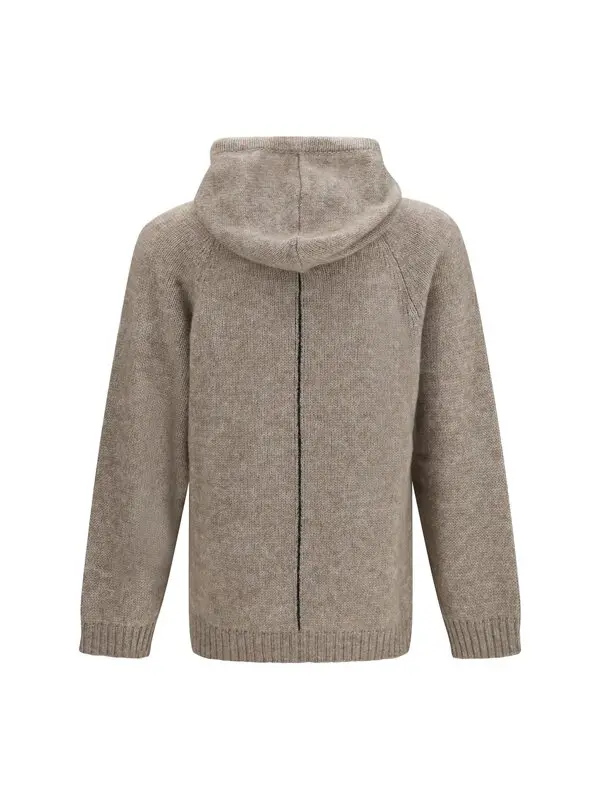 Giorgio Armani Alpaca-knit Hooded Sweatshirt With Contrasting Trims - Cream