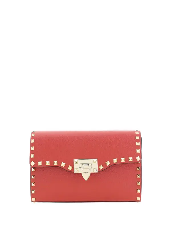 Valentino Garavani Small Rockstud Grained Calfskin Shoulder Bag - Red
