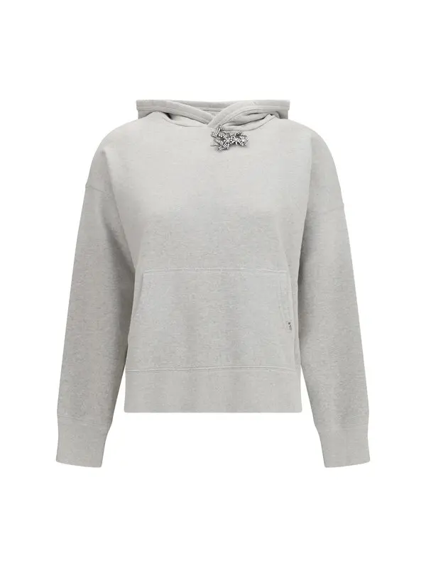 Prada Cotton Fleece Hoodie With Jewel Brooch - Gray