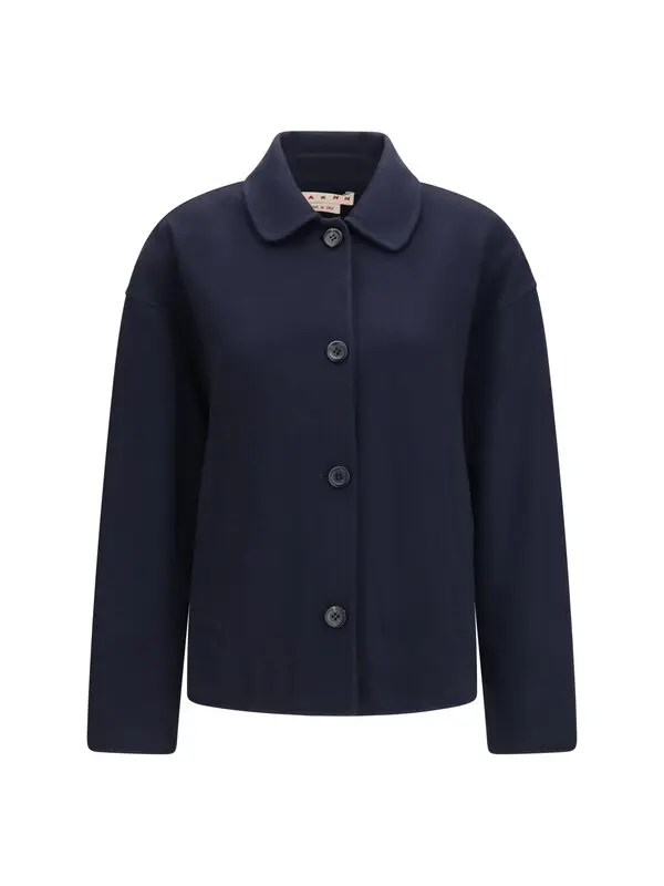 Marni Wool Jacket With Logo Embroidery - Blue