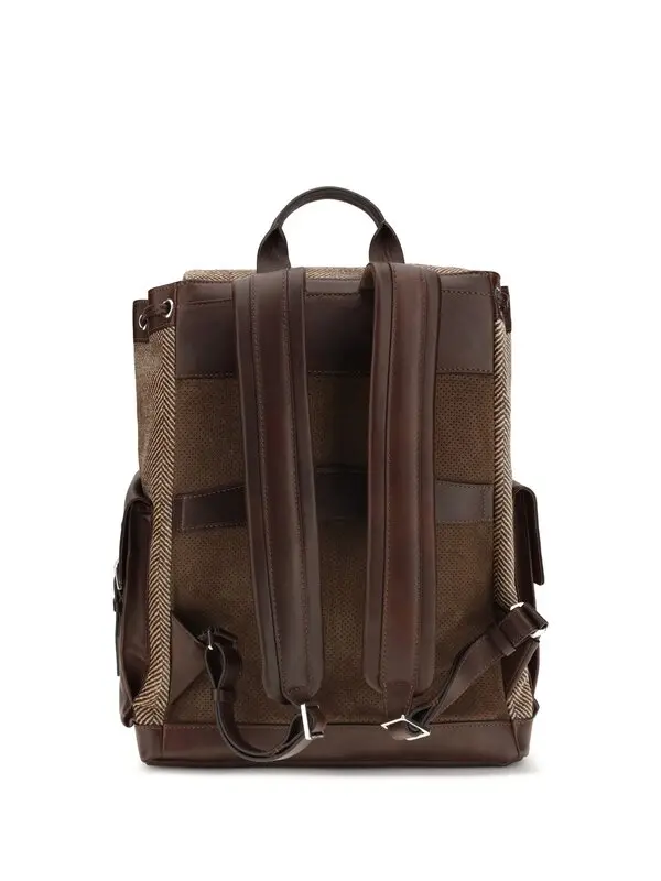 Brunello Cucinelli Herringbone Pattern Backpack With Leather Details