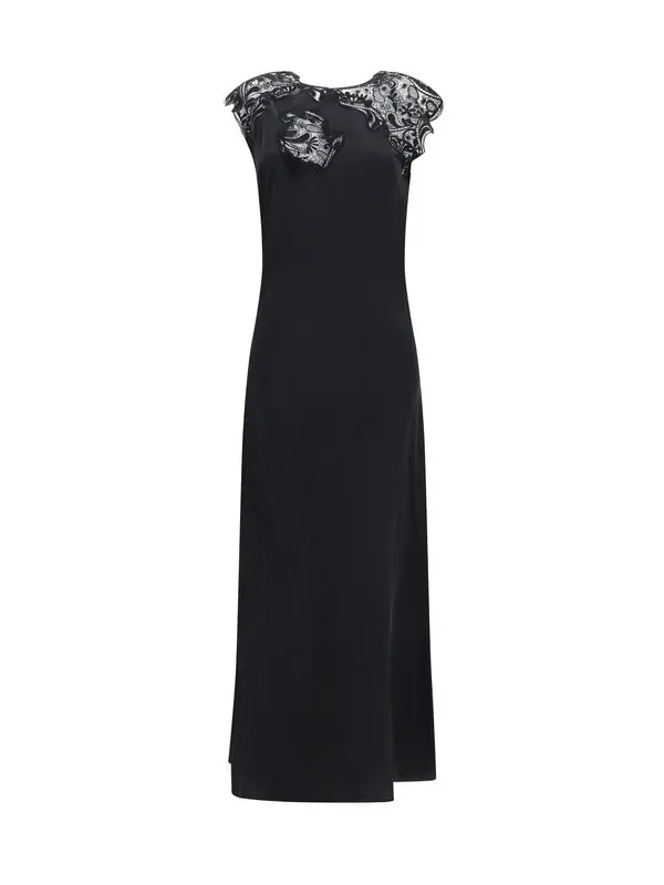FERRAGAMO Silk Dress With Lace - Black