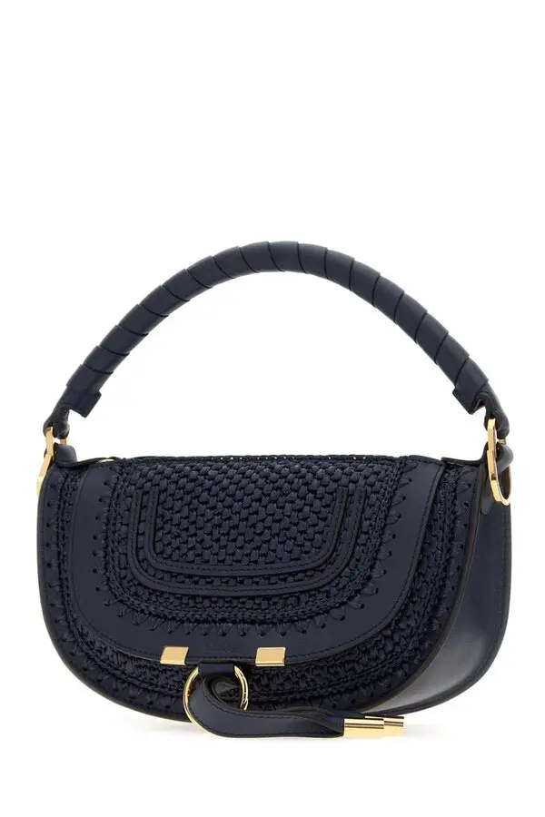 Chloé Navy Raffia And Leather Mini Marcie Shoulder Bag