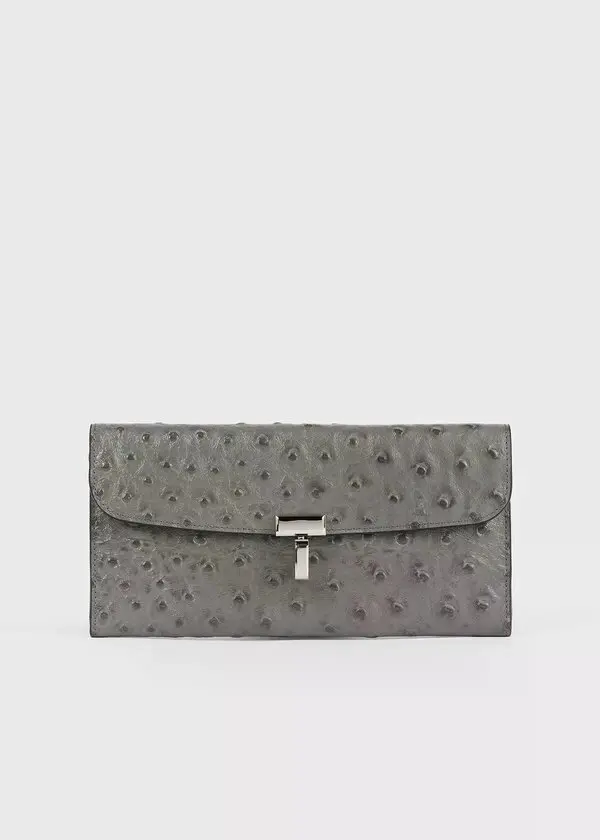 TOTEME T-lock Ostrich-embossed Wallet - Grey
