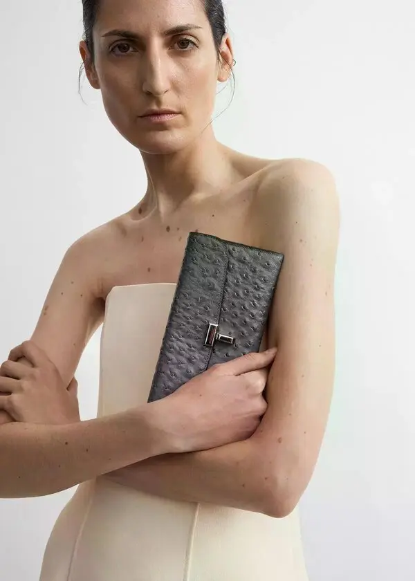 TOTEME T-lock Ostrich-embossed Wallet - Grey